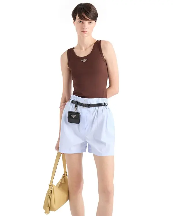 Prada Ribbed Knit Scoop Neck Top - Cocoa Brown