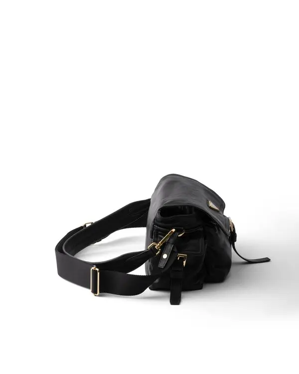Prada Medium Nappa Leather Shoulder Bag With Flap - Black