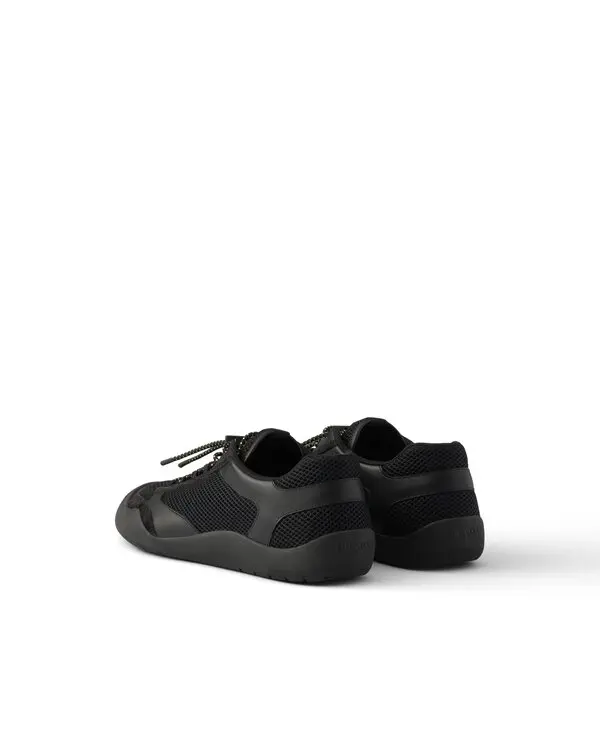 Prada Speedrock Leather And Mesh Fabric Sneakers - Black