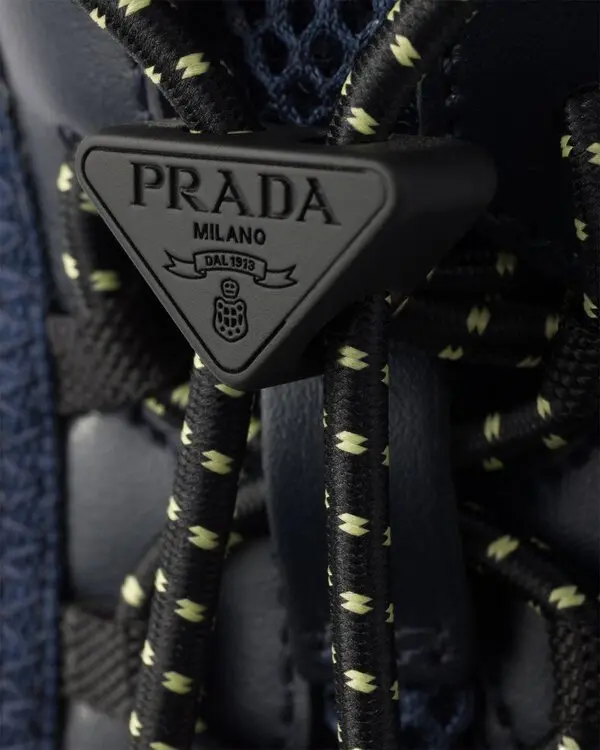 Prada Speedrock Leather And Mesh Fabric Sneakers - Navy