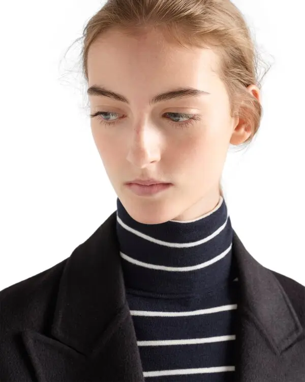 Prada Striped Wool Turtleneck Sweater - Navy