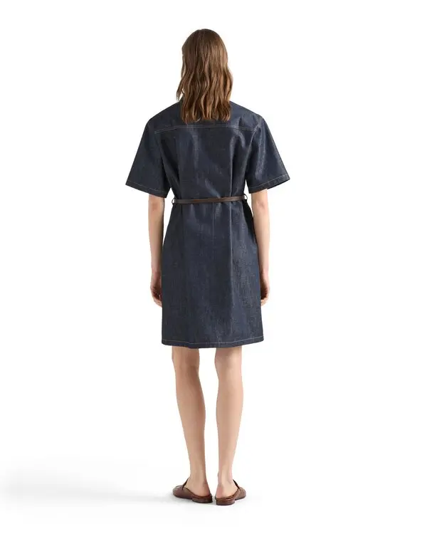 Prada Belted Denim Shirt Dress - Navy