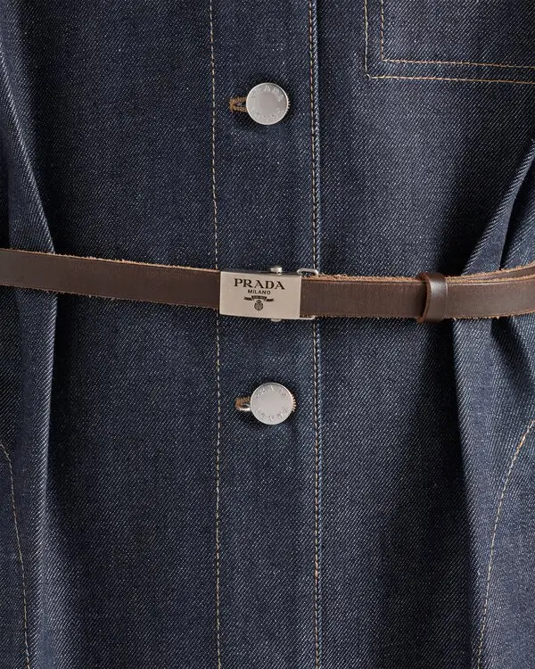 Prada Belted Denim Shirt Dress - Navy