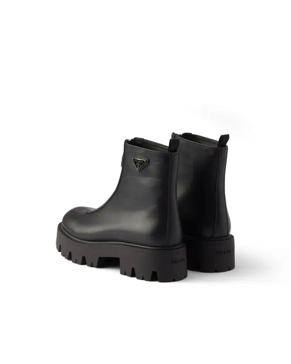 Prada Leather Zipper Booties - Black