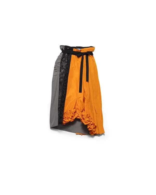 Prada Technical Taffeta Patchwork Skirt With Grosgrain Belt - Orange
