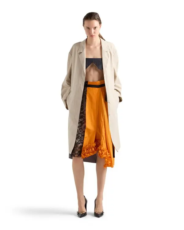 Prada Technical Taffeta Patchwork Skirt With Grosgrain Belt