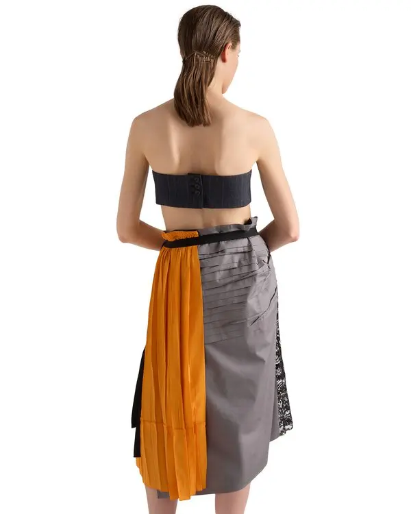 Prada Technical Taffeta Patchwork Skirt With Grosgrain Belt