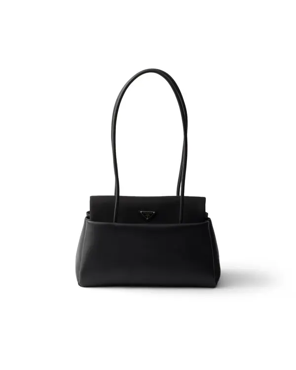 Prada Medium Leather Bag With Re-nylon Flap - Black