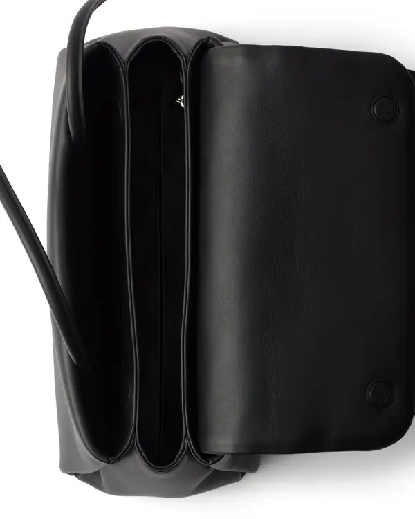 Prada Medium Leather Bag With Re-nylon Flap - Black