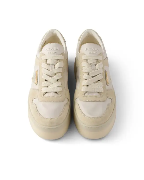 Prada Downtown Bold Re-nylon And Suede Lace-up Sneakers - Ivory