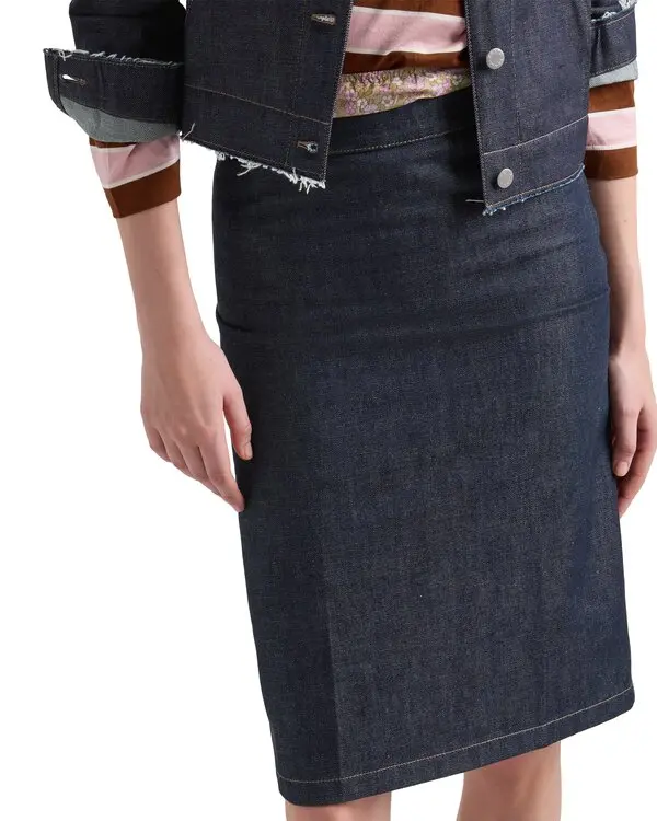 Prada Denim Pencil Skirt With Side Zipper - Navy