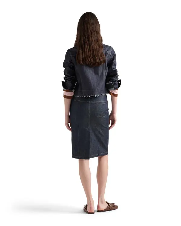 Prada Denim Pencil Skirt With Side Zipper - Navy