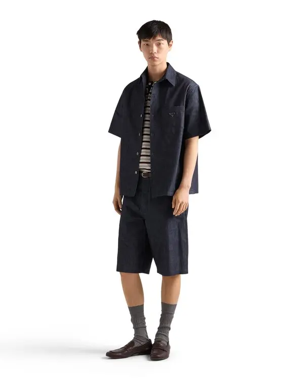 Prada Short-sleeved Chambray Denim Shirt