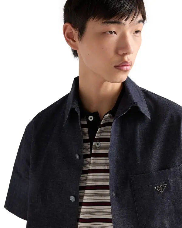 Prada Short-sleeved Chambray Denim Shirt