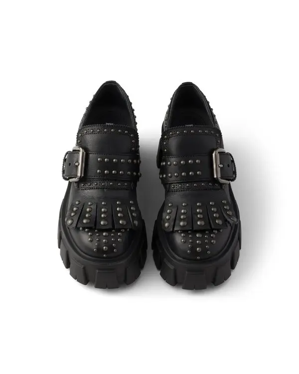 Prada Monolith Studded Leather Loafers