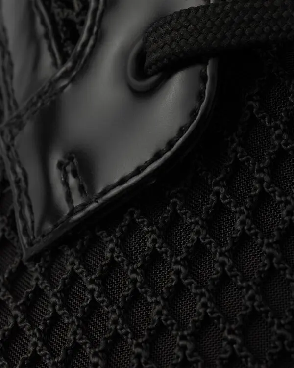 Prada Mesh And Brushed Leather Lace-up Booties With Removable Pouch