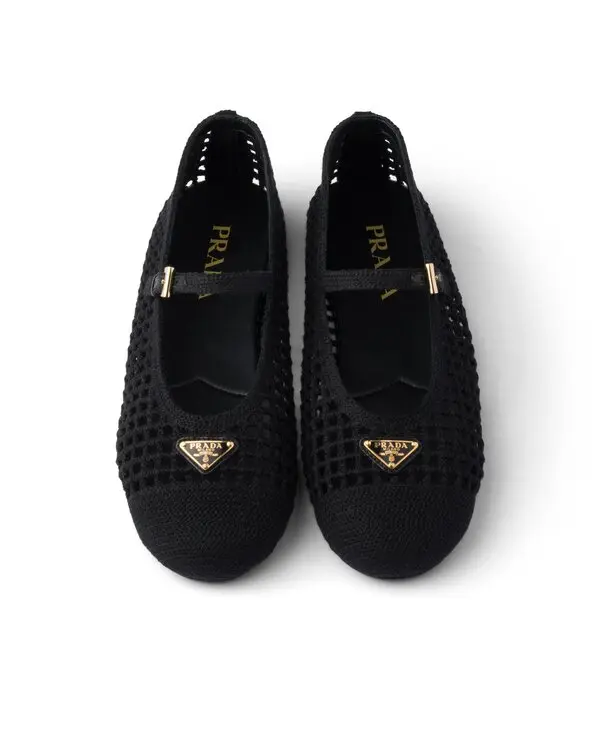 Prada Crochet Ballerinas With Logo Buckle - Black
