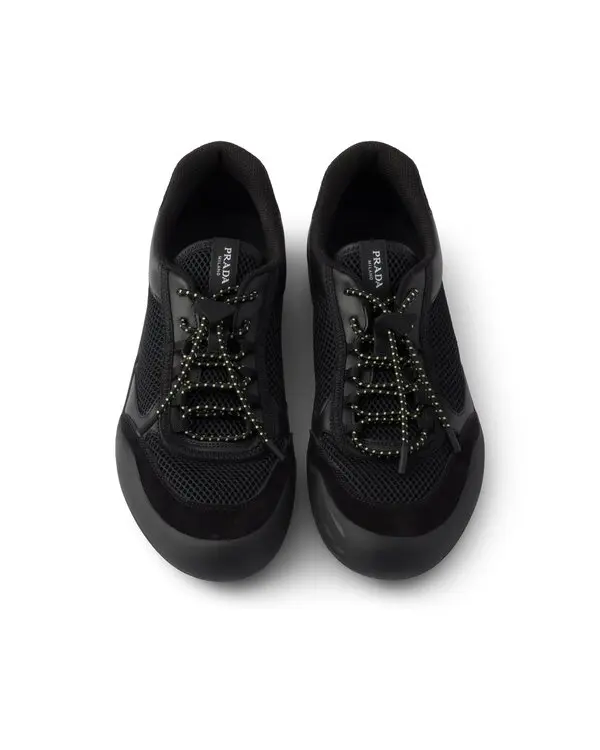 Prada Speedrock Mesh Fabric Sneakers - Black