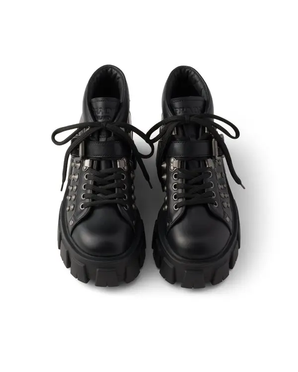 Prada Monolith Studded Leather Booties