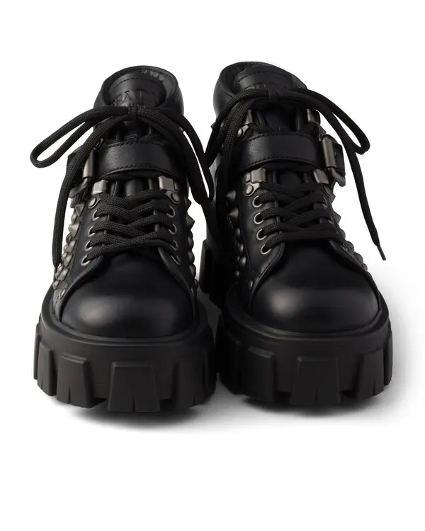 Prada Monolith Studded Leather Booties