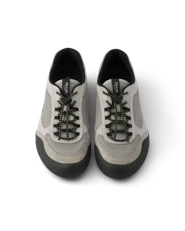 Prada Speedrock Leather And Mesh Fabric Sneakers - Grey