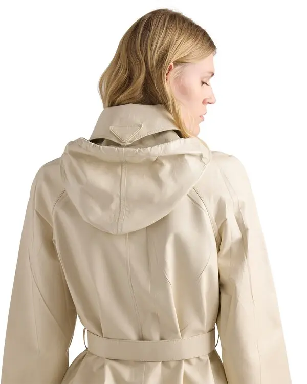 Prada Hooded Nappa Leather And Fabric Coat