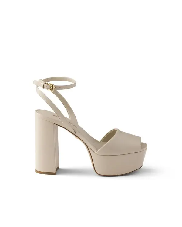 Prada Nappa Leather Platform Sandals With Buckle - Ivory