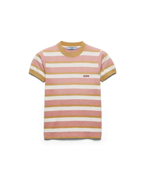 Prada Bayadere Stripe Jersey T-shirt - Rust/mustard