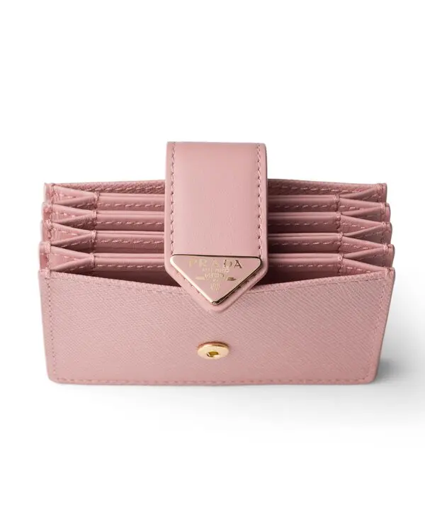 Prada Saffiano And Smooth Leather Card Holder - Peach