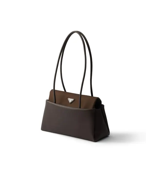 Prada Passage Medium Leather Bag With Re-nylon Flap - Coffee