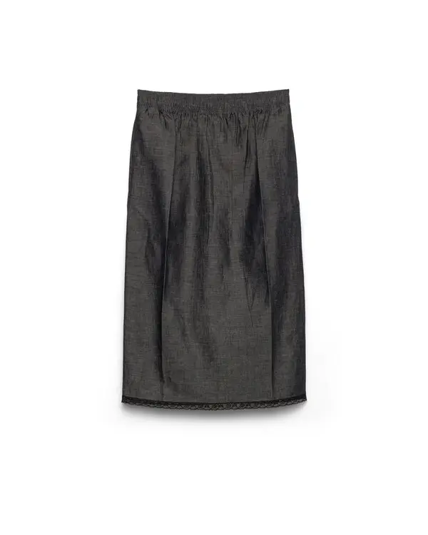 Prada Chambray Midi Skirt With Lace Trim - Navy