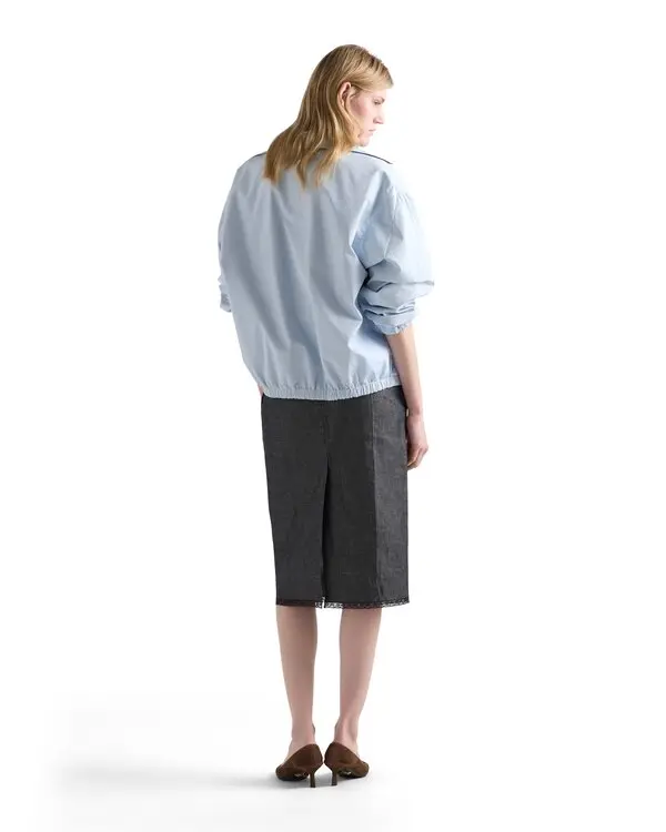 Prada Chambray Midi Skirt With Lace Trim - Navy