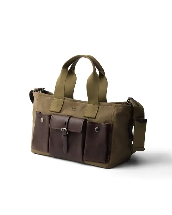 Prada Route Large Canvas And Leather Tote Bag