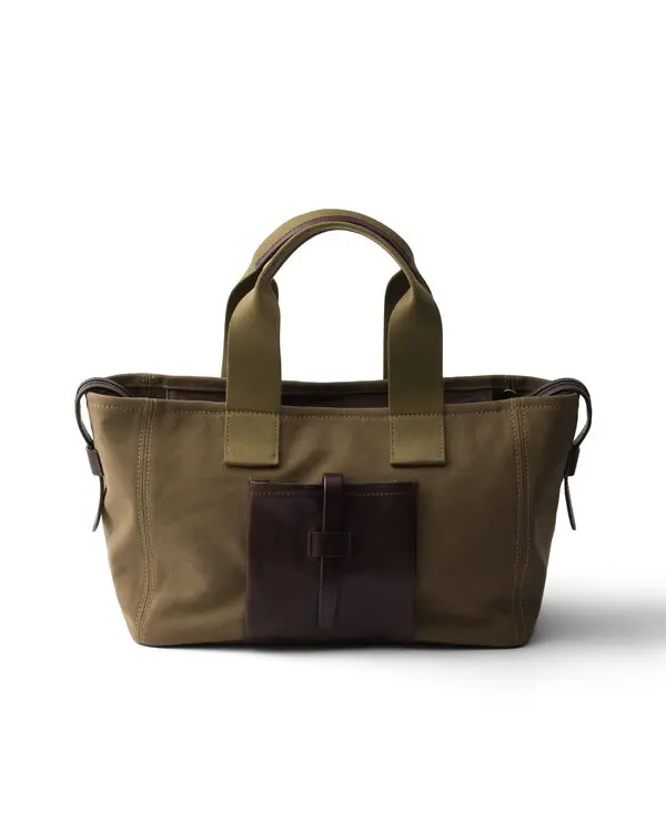 Prada Route Large Canvas And Leather Tote Bag