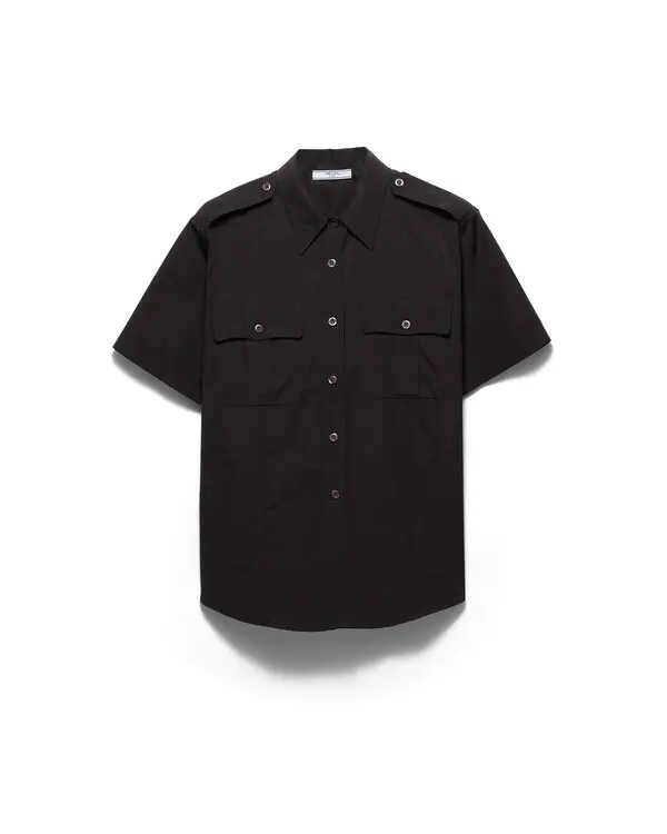 Prada Short-sleeved Poplin Shirt With Classic Collar