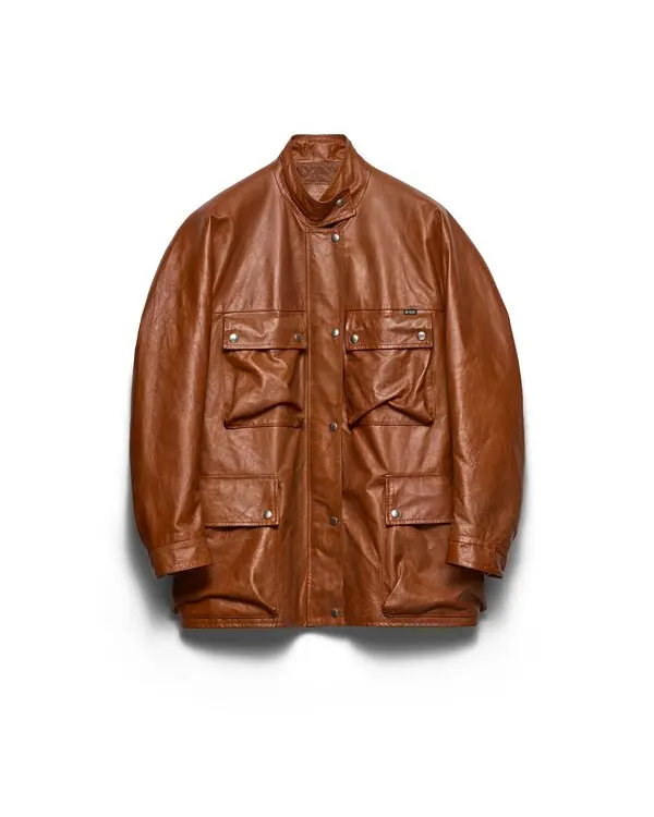 Prada Antiqued Leather Caban Jacket - Brandy