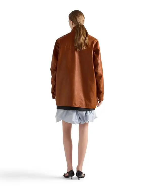 Prada Antiqued Leather Caban Jacket - Brandy