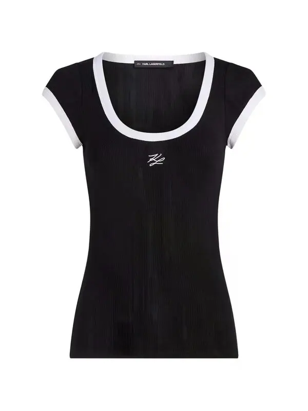 Karl Lagerfeld Contrast-trim Ribbed T-shirt - Black