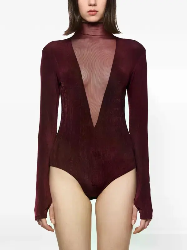ATU BODY COUTURE Long Sleeve Crushed Effect Bodysuit - Red