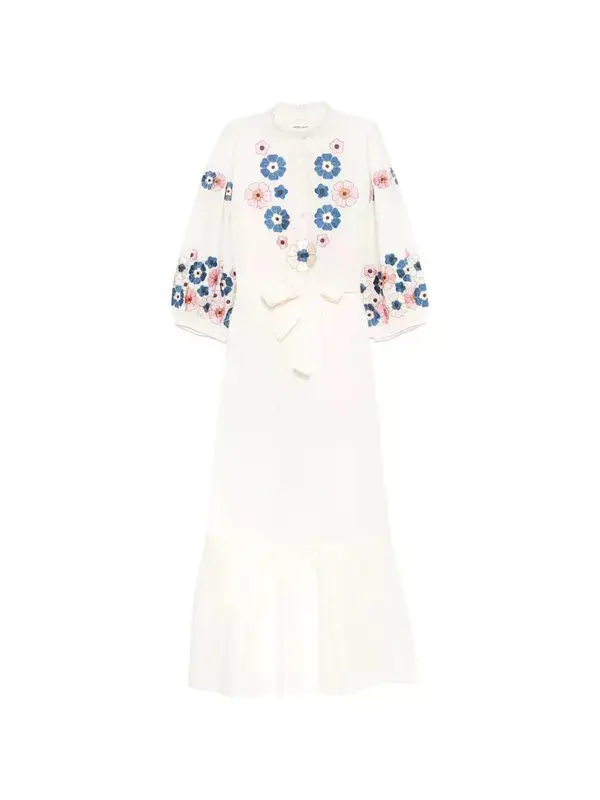Antik Batik Amantina Floral-embroidered Maxi Dress - Neutrals