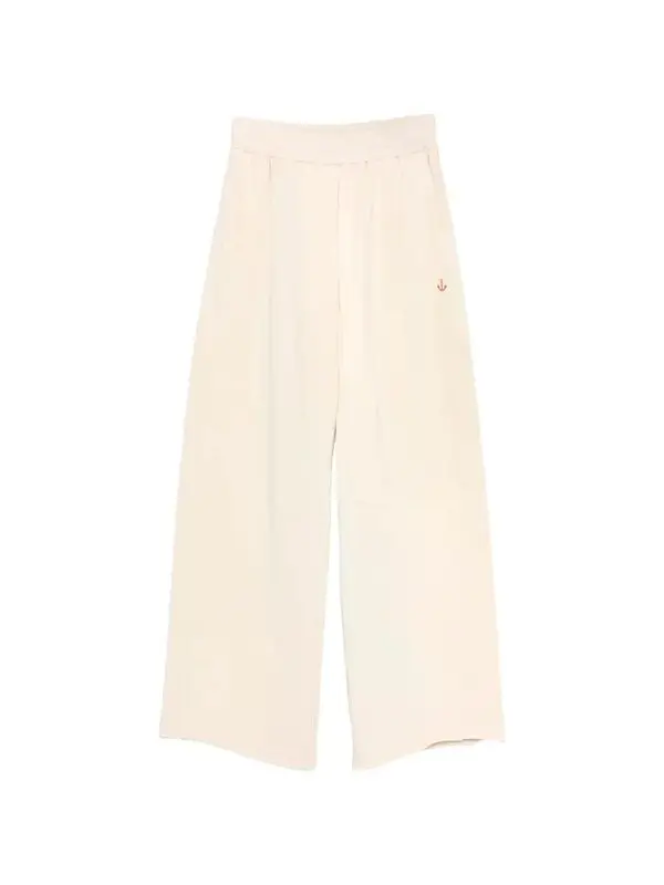 MERCI Anchor Embroidered Wide Leg Track Pants - Neutrals