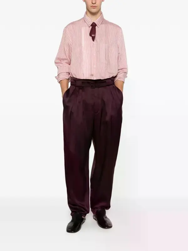 Saint Laurent Pleated Belted Trousers - Red