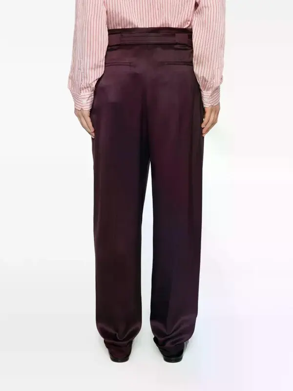 Saint Laurent Pleated Belted Trousers - Red