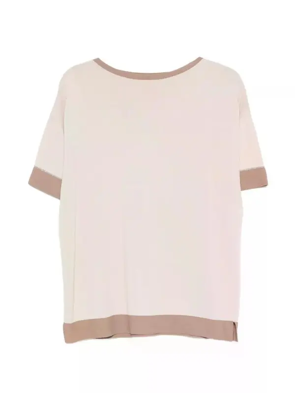 D.exterior Fine-knit T-shirt With Contrast Trim - Neutrals