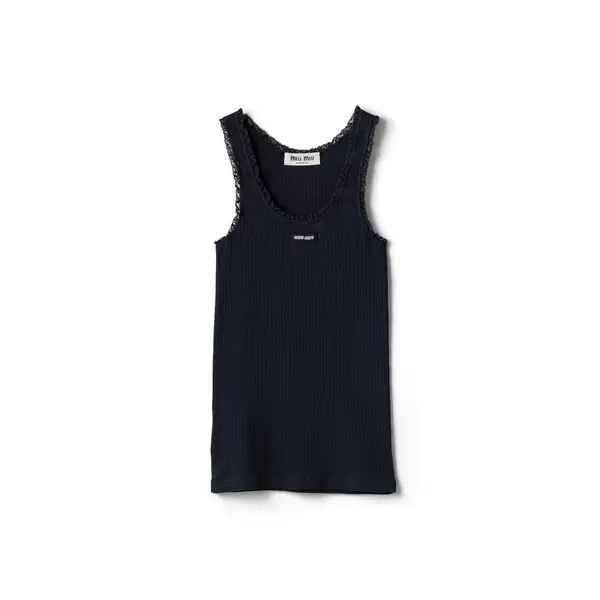Miu Miu Garment-dyed Cotton Tank Top - Navy