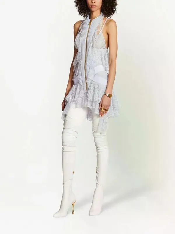Balmain Lace-panelled Ruffle Mini Dress