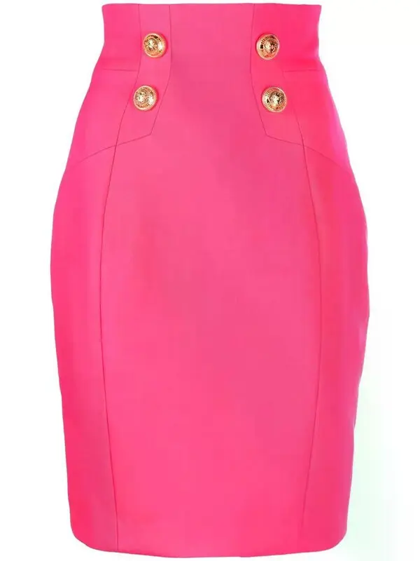 Balmain Logo Button Pencil Skirt