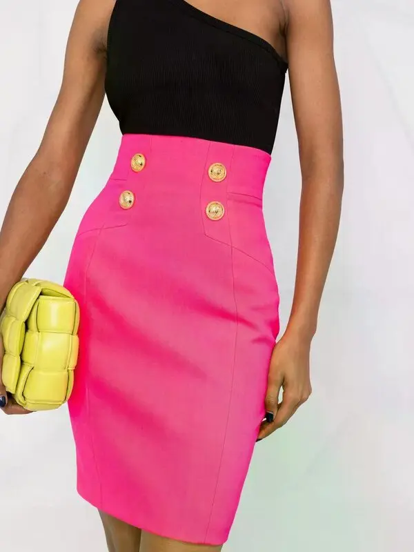 Balmain Logo Button Pencil Skirt