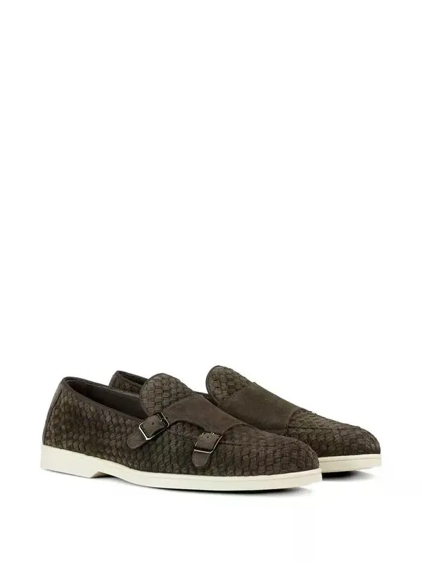 DOUCAL'S Woven Texture Double Buckle Loafers
