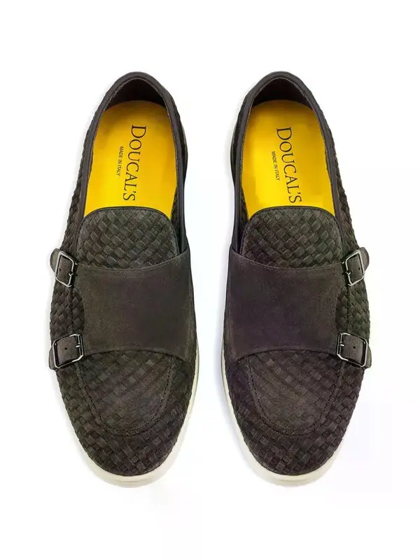 DOUCAL'S Woven Texture Double Buckle Loafers